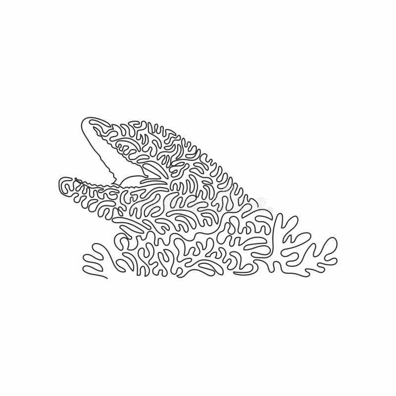 One Continuous Line Drawing Of Shark Attacks Abstract Art In Circle Stock Illustration