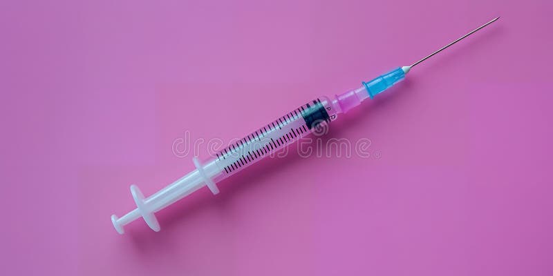 A single syringe on pink stock illustration. Illustration of ...