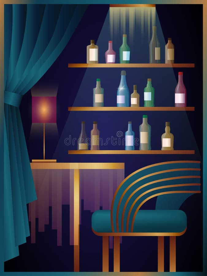 Single Table in a Cafe. Bar Counter with Drinks Stock Illustration ...