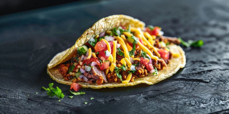 Taco on Black Table stock photo. Image of ingredient - 374630204