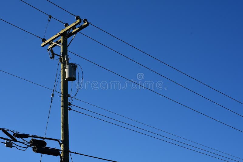 Single Tall Power Pole and Power Lines Stock Photo - Image of cable ...