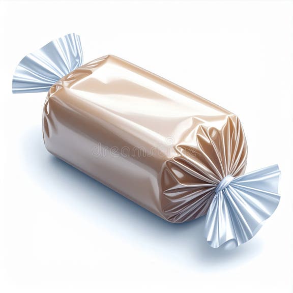 Single Tan Wrapped Candy Isolated on White Background with Shadow Stock ...