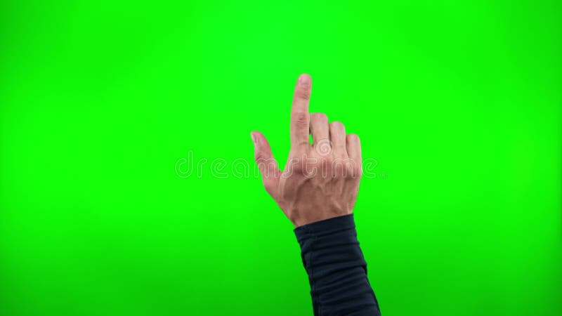 Single Tap of Index Finger of Male Hand on Green Background, Chromakey ...