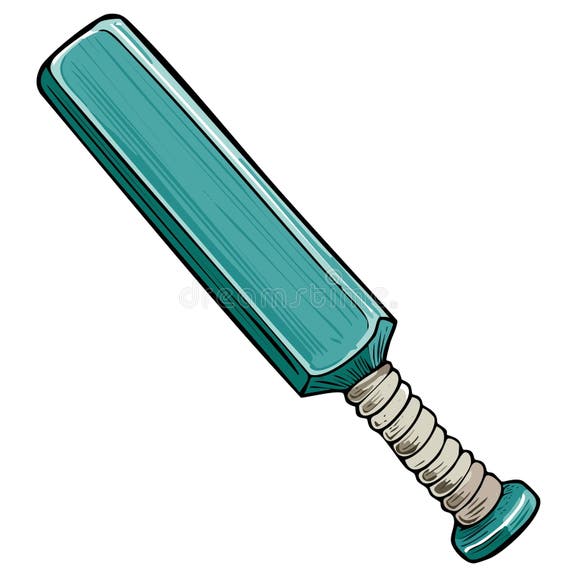 Single Teal Cricket Bat with Textured Grip on a White Background Stock ...