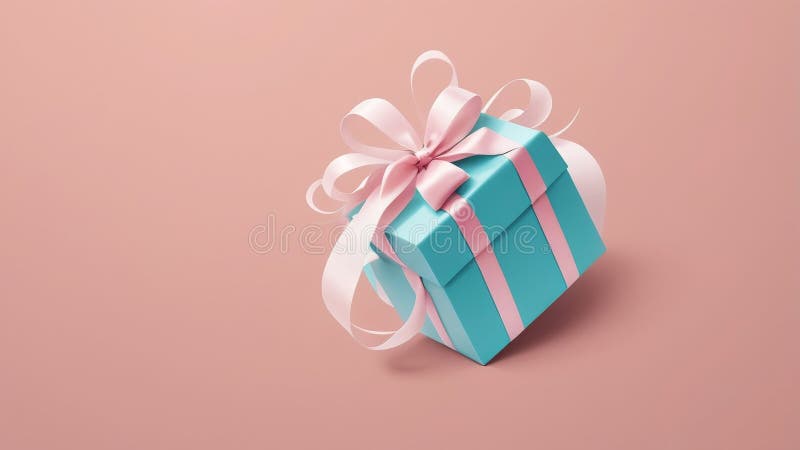 A Single Teal Gift Box with a Pink Bow Stock Illustration ...