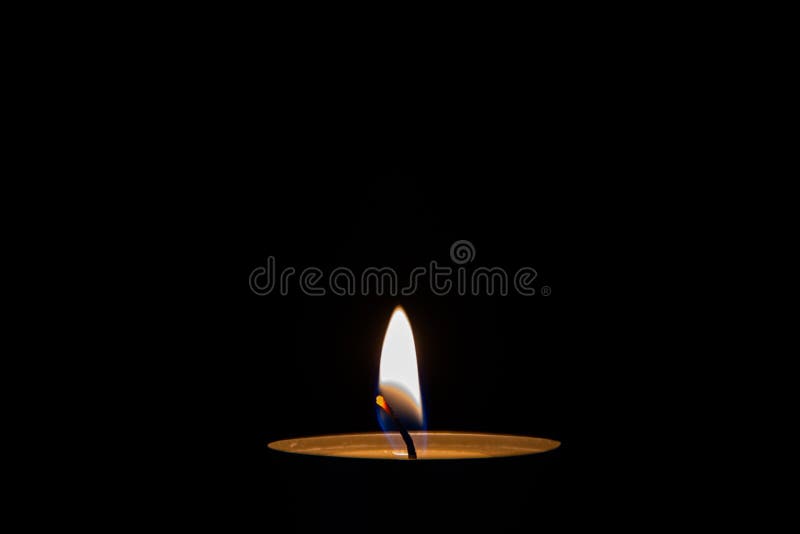 Single Tealight Candle Burning on Dark Black Background Flat Lay Top ...