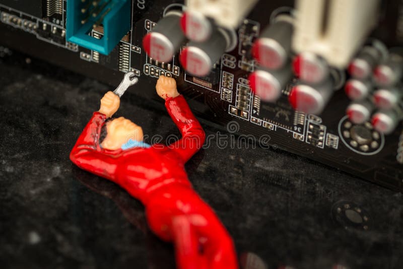 Single Technical Workman Fixing a Computer Stock Image - Image of ...