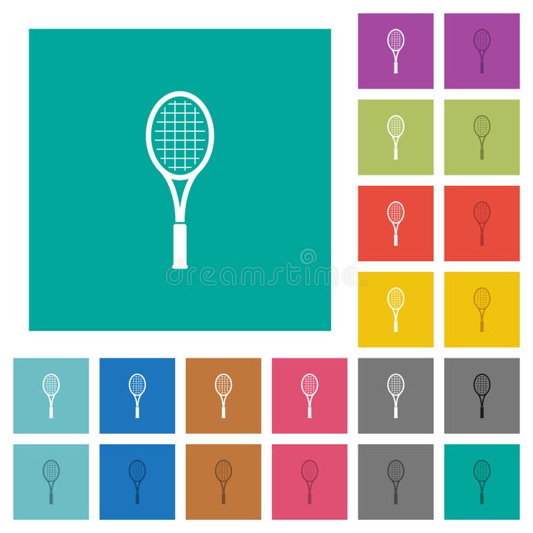 Single Tennis Racket Square Flat Multi Colored Icons Stock Vector ...