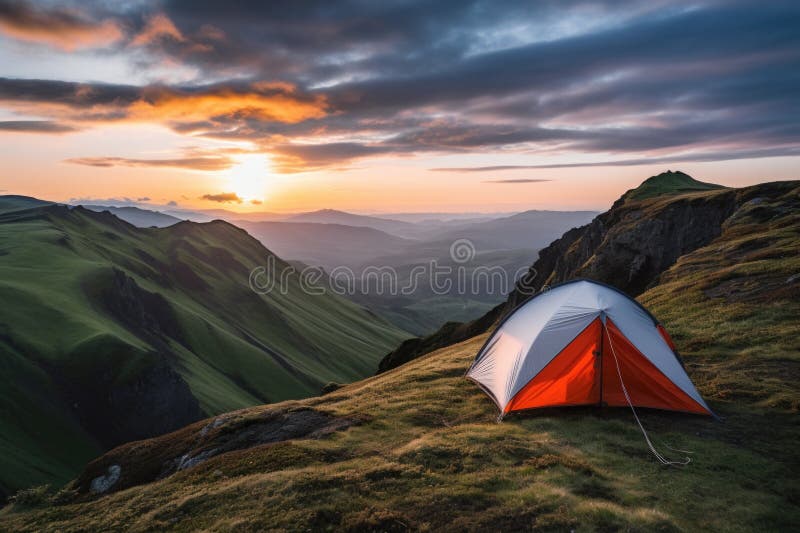 A Single Tent Pitched on a Mountain Top Stock Image - Image of tent ...