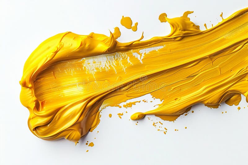 A Single, Thick Brushstroke of Bright Yellow Paint Isolated on White ...