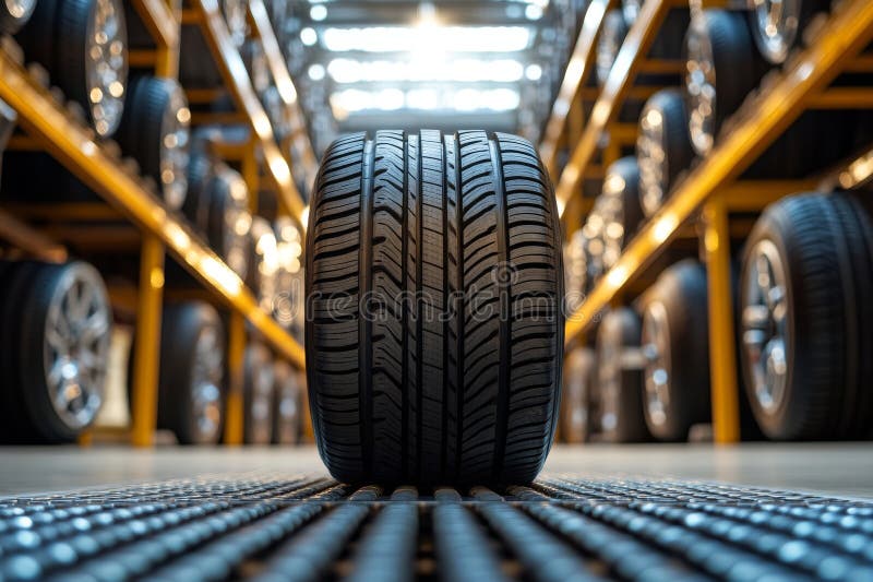 A Single Tire is Prominently Displayed in a Well-organized Warehouse ...