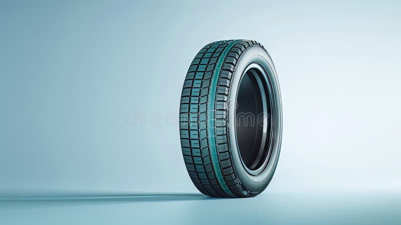 A Single Tire Standing Tall Against a Sky Blue Background Stock ...