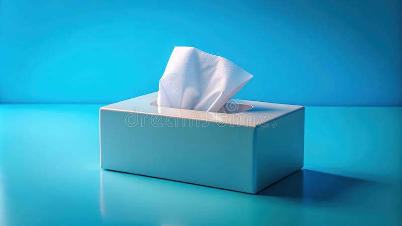 A Single Tissue Emerges from a Light Blue Tissue Box, Resting on a ...