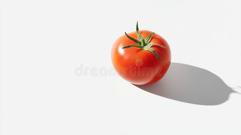 A Single Tomato Rests on a White Surface, Casting a Distinct Shadow ...