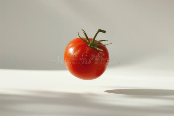 A Single Tomato Sits Alone on a White Surface Stock Image - Image of ...