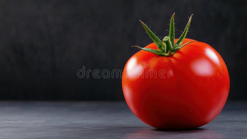 A Single Tomato Sitting on a Table with Some Leaves, AI Stock Photo ...