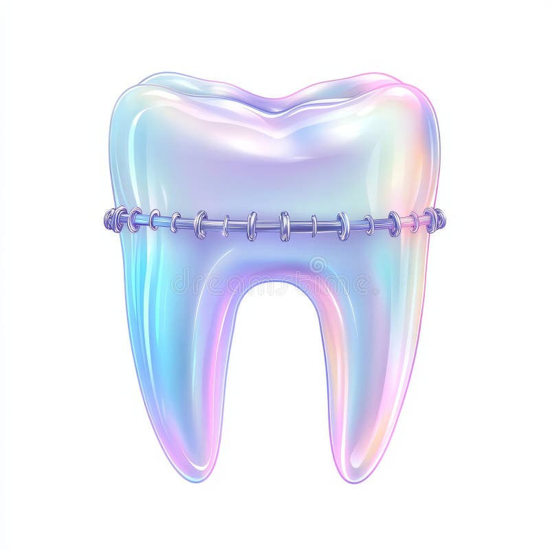 A Single Tooth with Braces, Rendered in Iridescent Colors. Stock ...