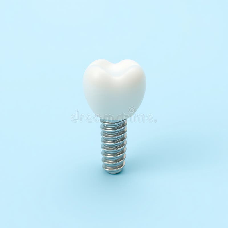 A Single Tooth Implant with Screws Visible on a Pastel Blue Backdrop ...
