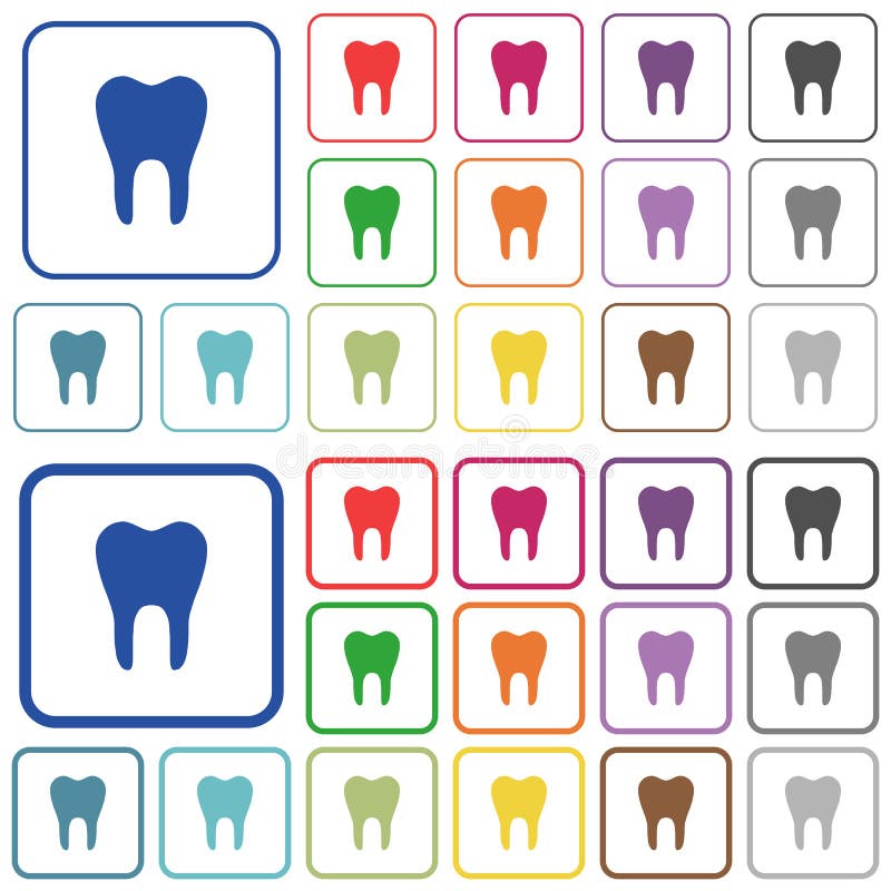 Single Tooth Outlined Flat Color Icons Stock Vector - Illustration of ...