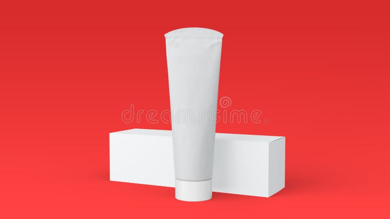 Single Toothpaste Mockup on Red Background. 3D Rendering Stock ...