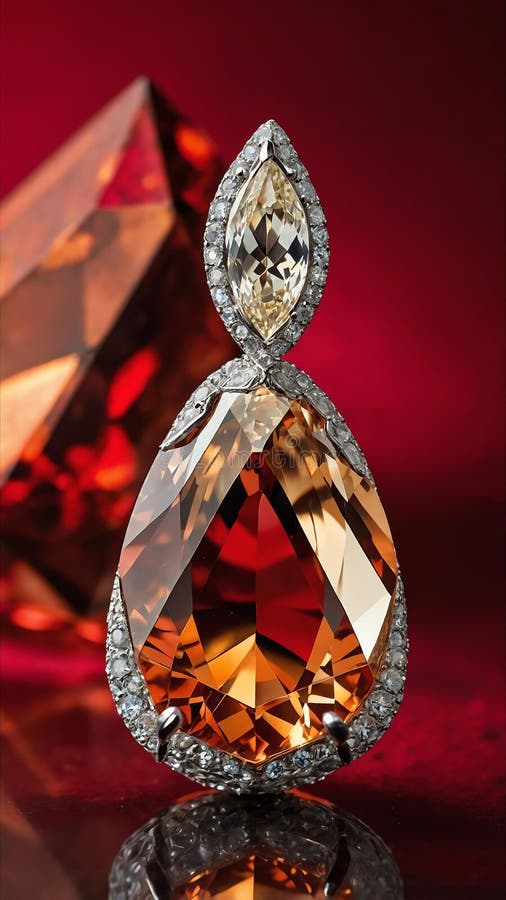 A Single Topaz Crystal is Featured on a Pure Red Backg Ai Generated ...