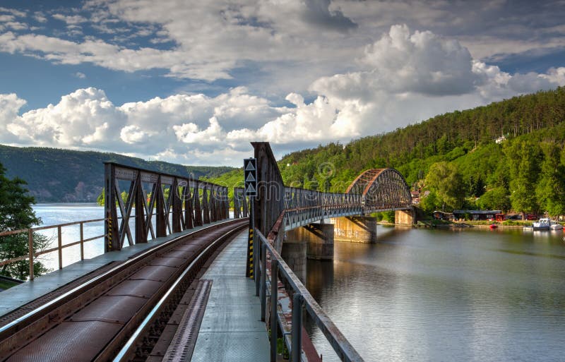 Single Track Railway Bridge Over the Vltava River Stock Photo - Image ...
