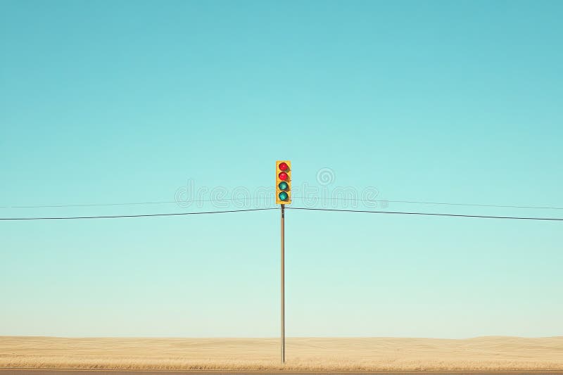 A Single Traffic Light Suspended on a Wire with a Clear Blue Sky in ...