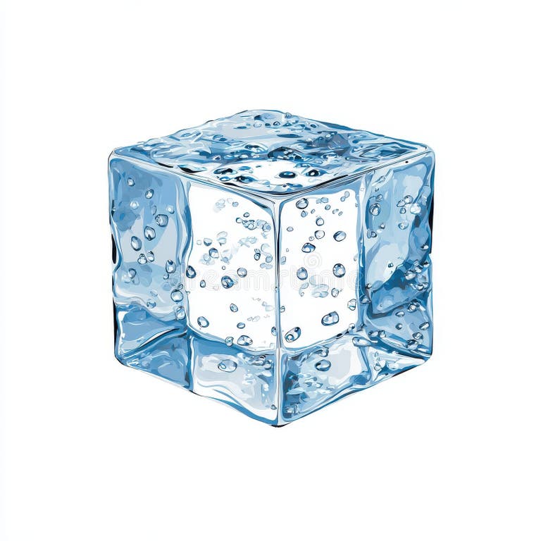 Translucent Ice Cube with Air Bubbles on White Background Stock ...