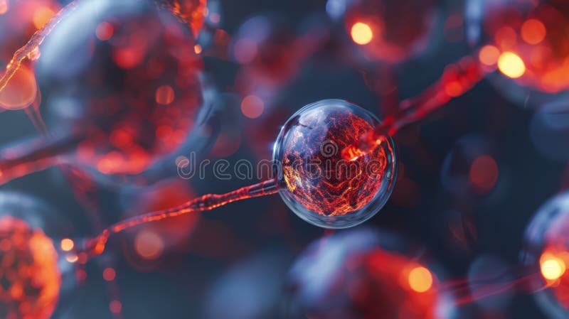 Closeup of a Single Red Cell Connected To Other Cells in a Network ...