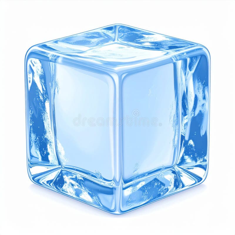 Single Transparent Blue Ice Cube on White Background Stock Illustration ...