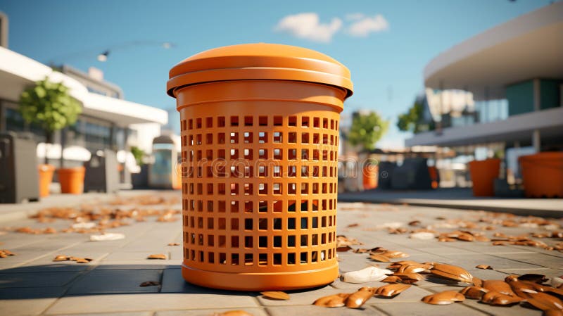 A Single Trash Can on White Stock Illustration - Illustration of ...