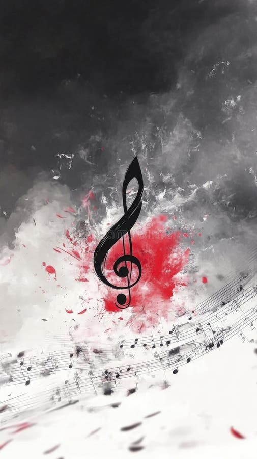 Single Treble Clef Highlighted by Dramatic Red Splashes Stock ...