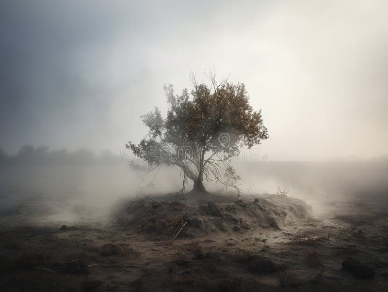 Single Tree on the Dry Land with Smoke and Fog, Ai-generated Artwork ...