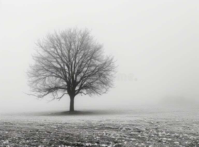 Single Tree in a Field Generated Using AI. Stock Illustration ...