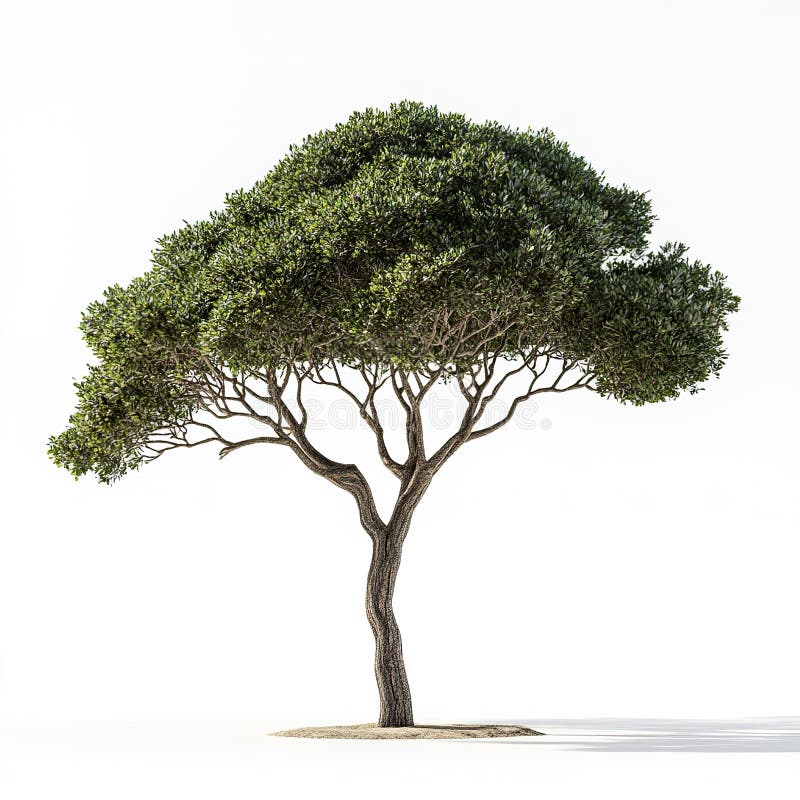 Single Tree with a Green Leafy Crown, at the Base a Little Sand Stock ...