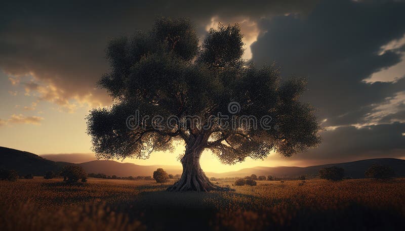Single Tree Growing Digital Art Illustration, Generative AI Stock ...