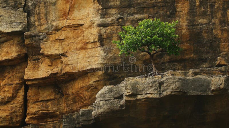 A Single Tree Growing Out of a Cliff Face Stock Illustration ...