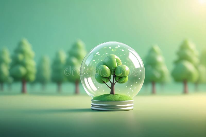 A Single Tree Inside a Glass Globe, Surrounded by a Green Forest ...