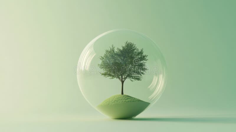 Single Tree Inside Transparent Glass Sphere on Small Green Hill ...