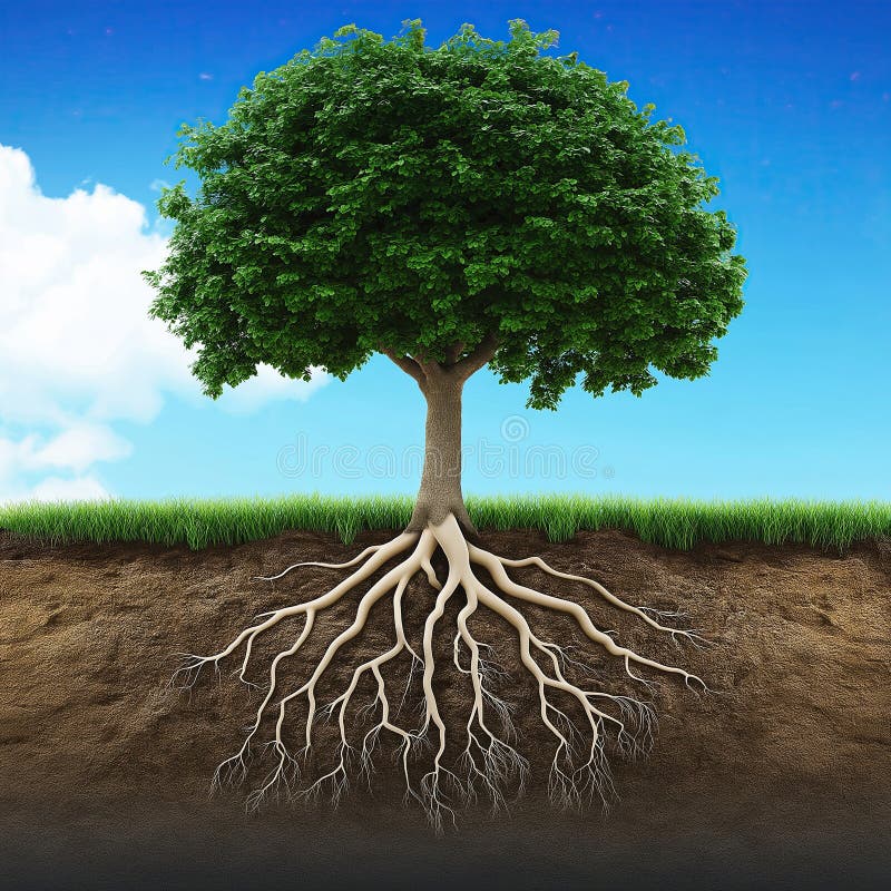 Single Tree with Its Roots Visible in the Soil. Stock Illustration ...