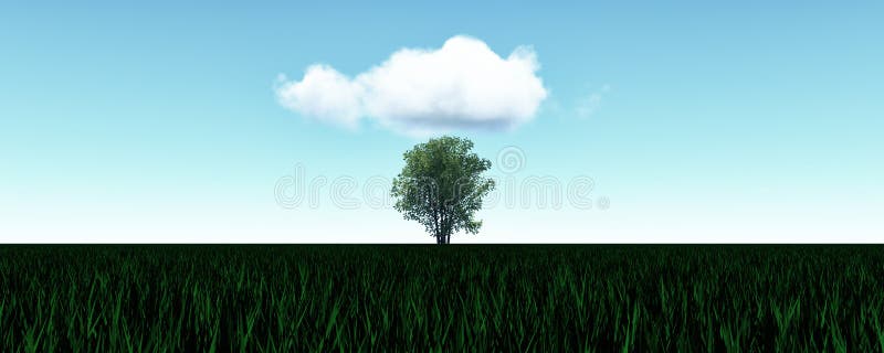 Single Tree Landscape Under a Cloud Stock Image - Image of alone ...
