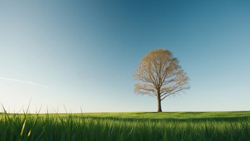 Single Tree in the Middle of Green Lawn Stock Illustration ...