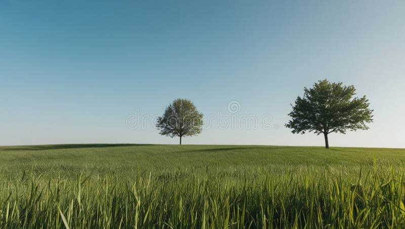 Single Tree in the Middle of Green Lawn Stock Illustration ...