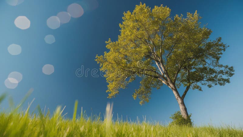 Single Tree in the Middle of Green Lawn Stock Illustration ...