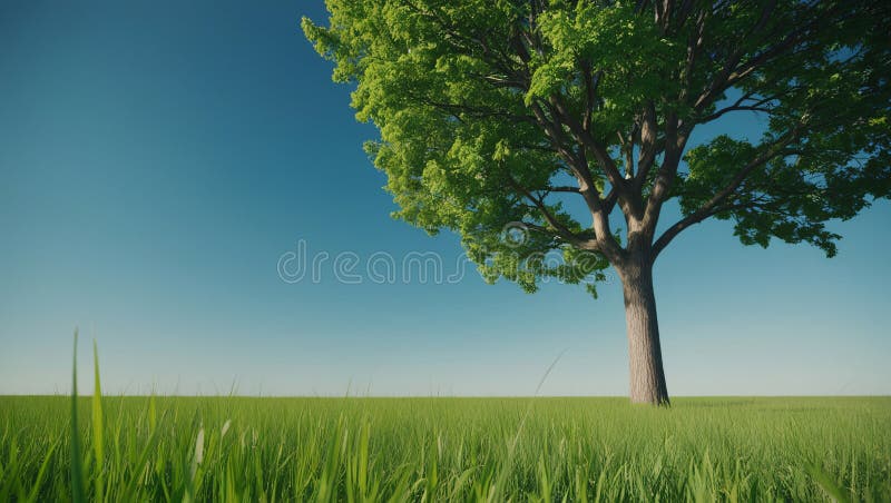 Single Tree in the Middle of Green Lawn Stock Illustration ...