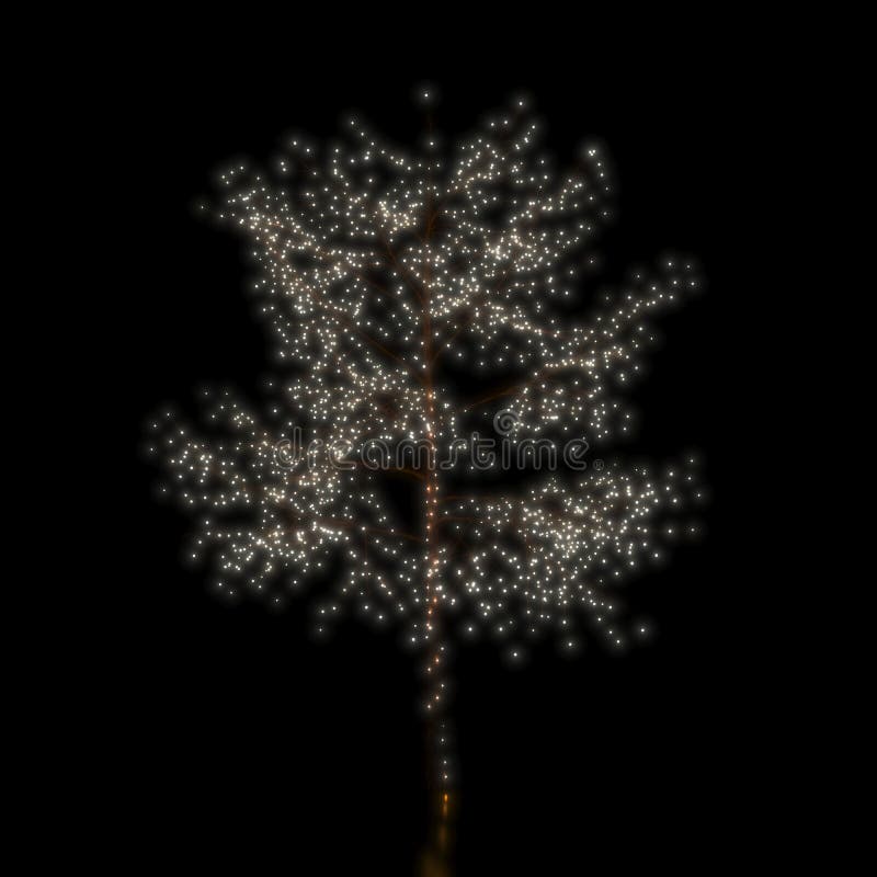 Single Tree at Night Decorated with Luminous Bulbs is Isolated on a ...