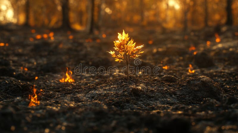 A Single Tree Sapling Surviving Amidst a Burned Forest Stock ...