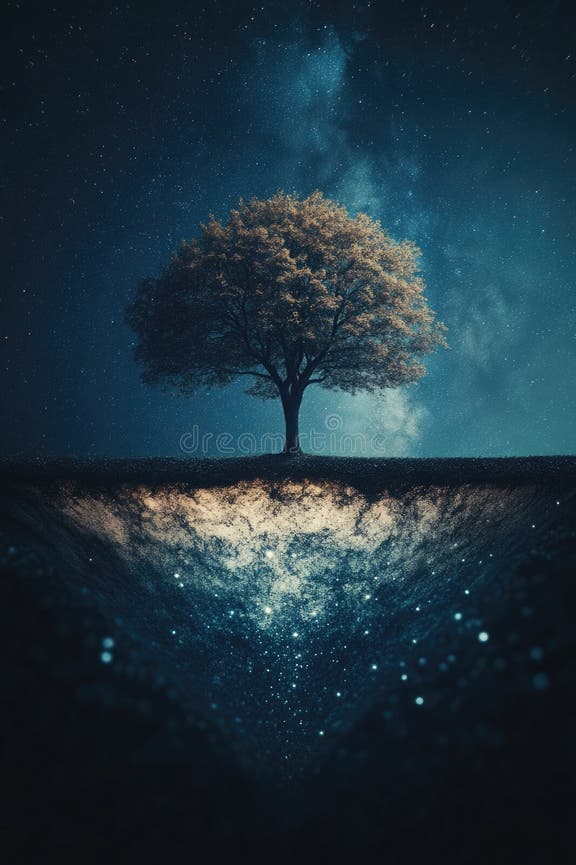 Lone Tree at Night stock image. Image of scenery, night - 388273393