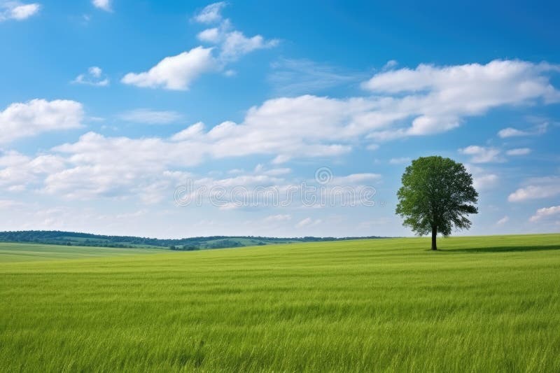 Single Tree Standing Alone on a Vast Grassy Plain Stock Photo - Image ...
