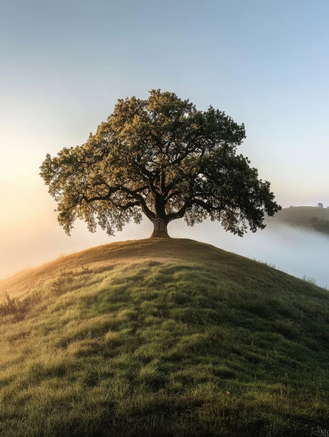 Lone tree on hill stock photo. Image of scenery, wilderness - 376866004